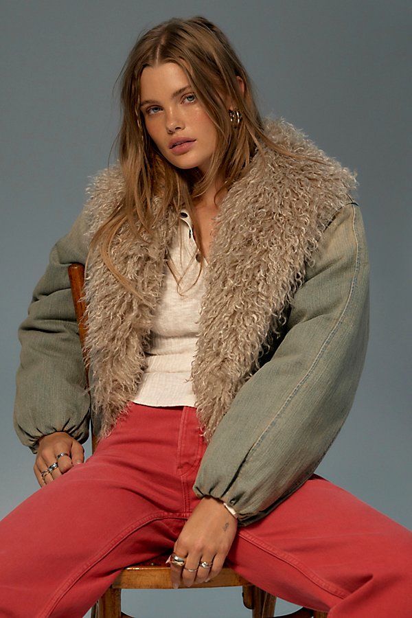 FREE PEOPLE Free People Waterloo Denim Puffer Jacket with Faux Fur Collar